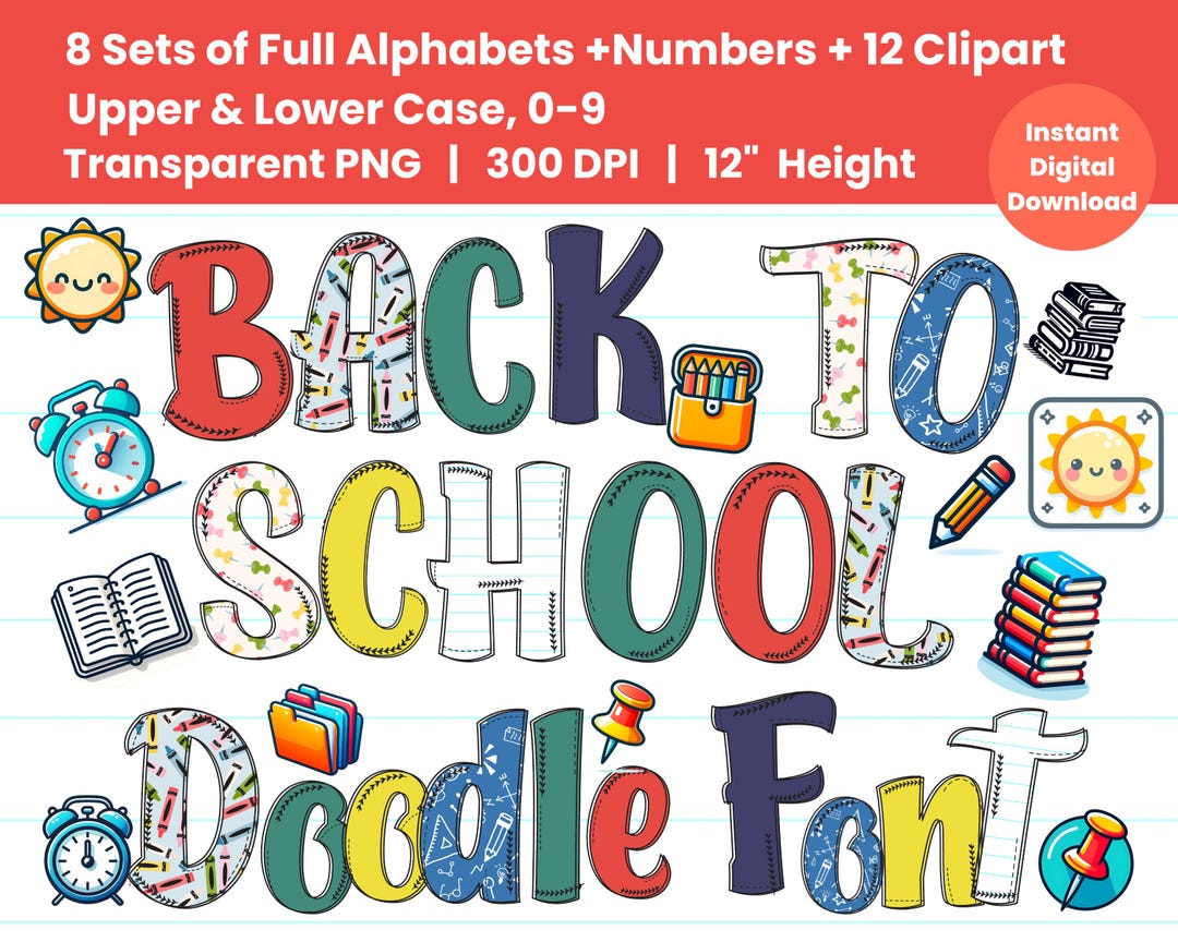 Teacher Doodle Alphabet Bundle, 8 Full Sets Back to School Alpha ...