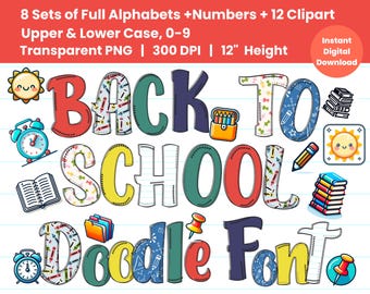 Teacher Watercolor Doodle Alphabet Bundle, 8 Full Sets Back to School ...