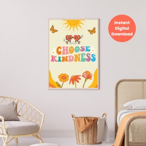 Choose Kindness Motivational Poster Colorful Wall Art, Printable Quote ...