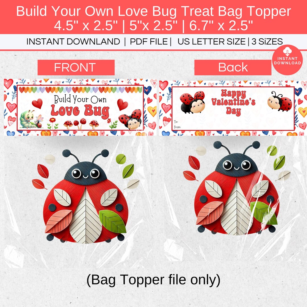 Build a Love Bug Kit Treat Bag Topper, Happy Valentine's Day Treat Gift ...