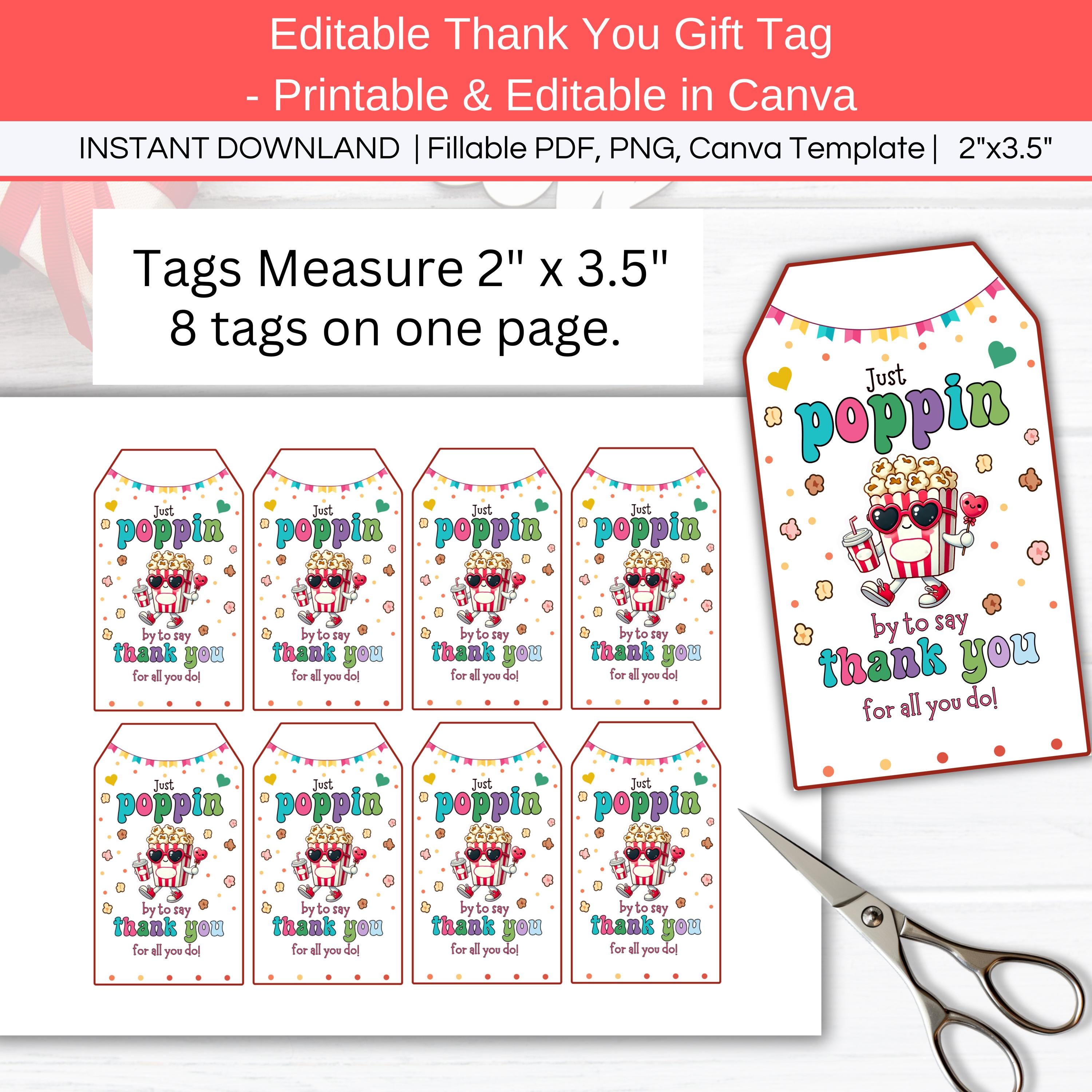 Popcorn Gift Tag Teacher Appreciation, Printable Thank You Employee ...