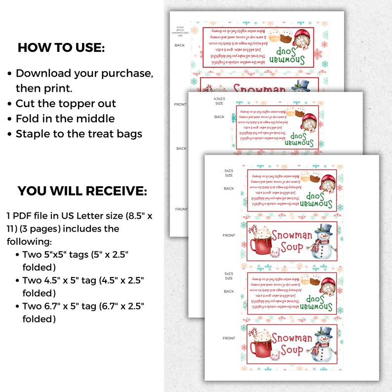 Snowman Soup Treat Bag Topper Printable, Snowman Soup Label, Winter ...