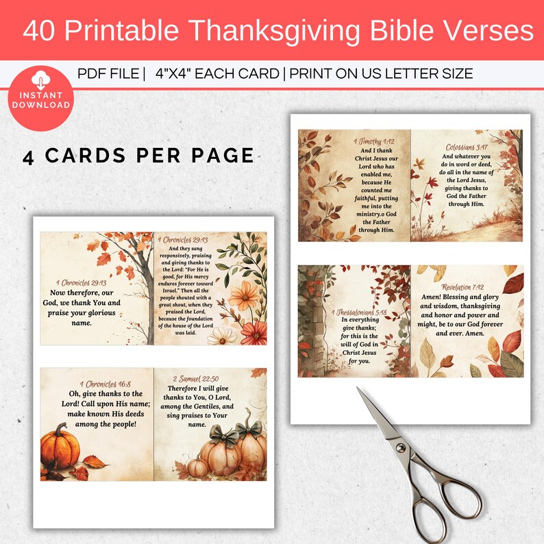 40 Thankful Bible Verse Printable Cards, Bible Verse Scripture Memory ...