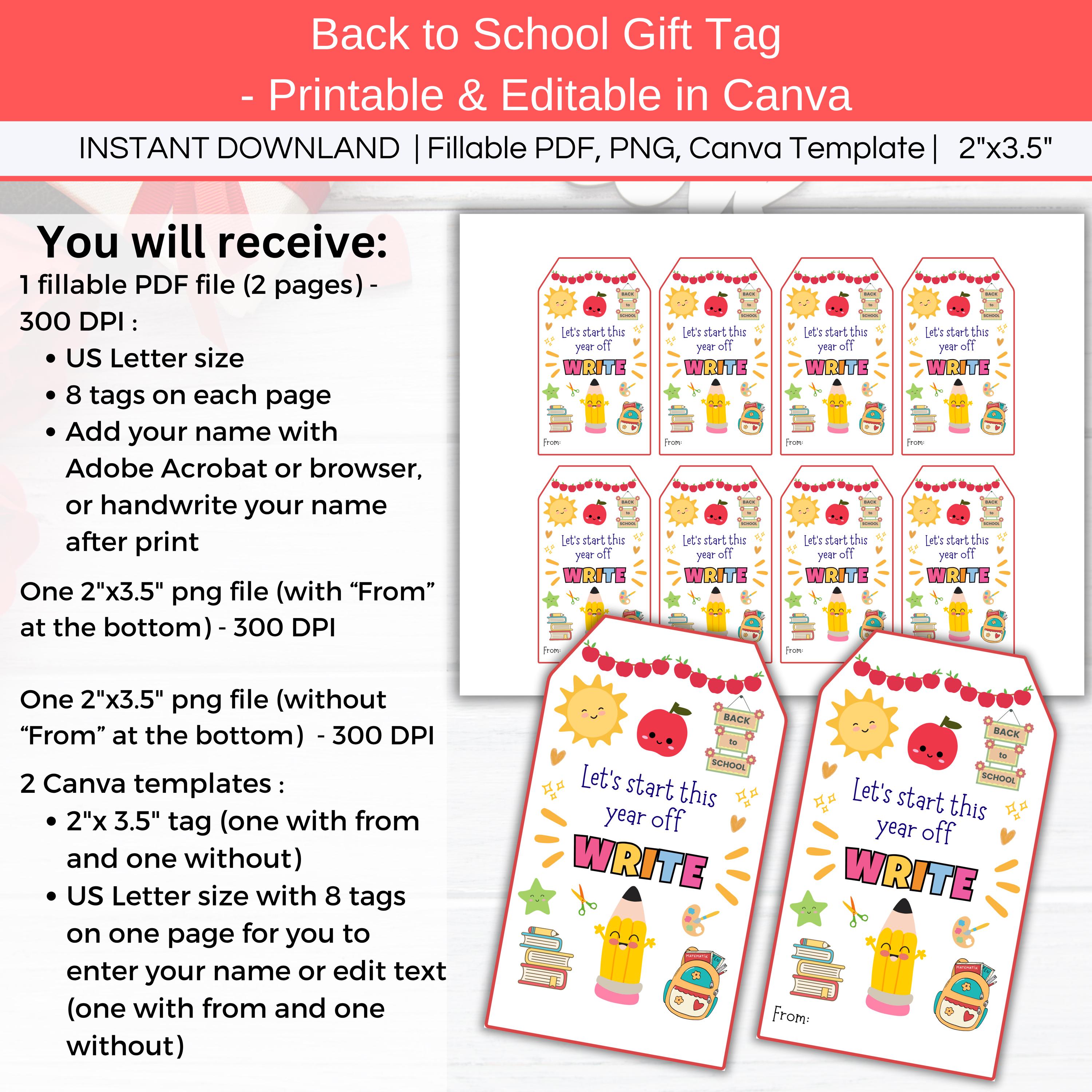 Start the Year off Write Tag Printable, First Day of School Pencil Gift ...