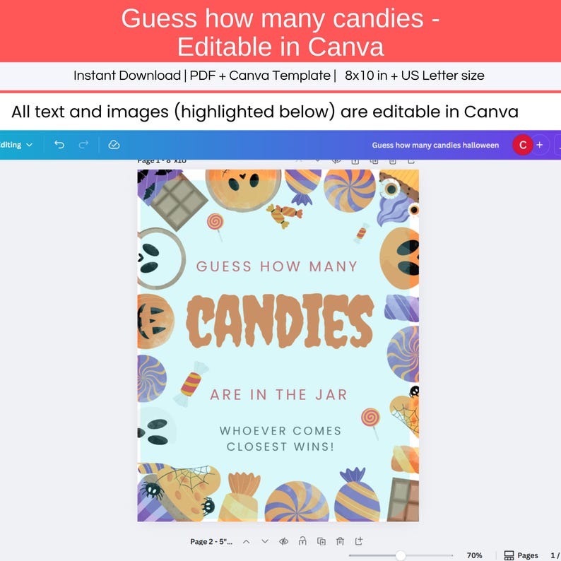 Halloween Candy Guessing Game Printable Sign, Answer Card, Tracking ...