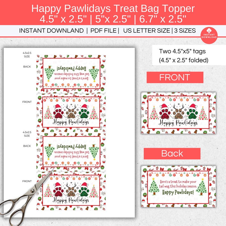 Happy Pawlidays Treat Bag Topper Printable, Happy Holidays Cookie Candy ...