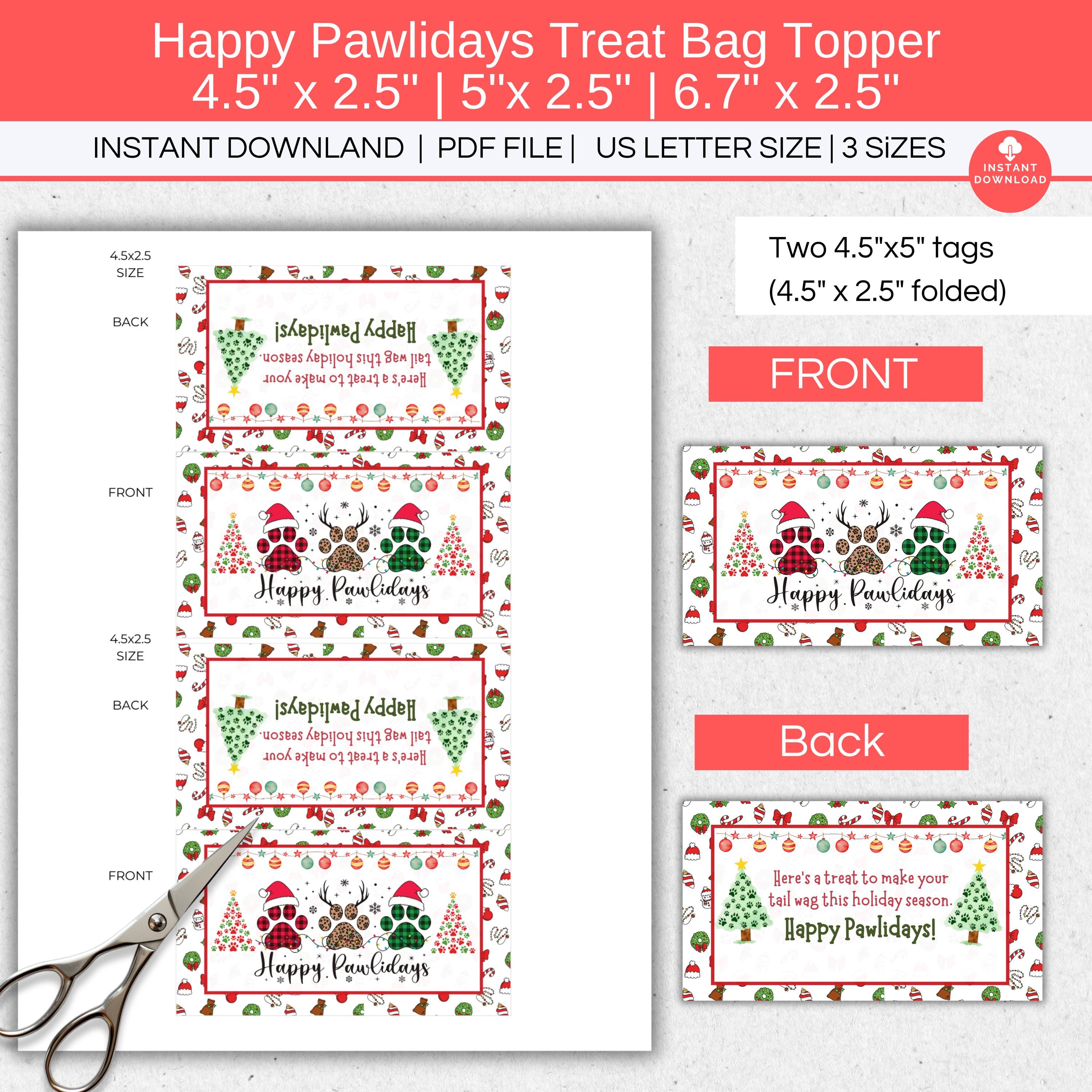 Happy Pawlidays Treat Bag Topper Printable, Happy Holidays Cookie Candy ...