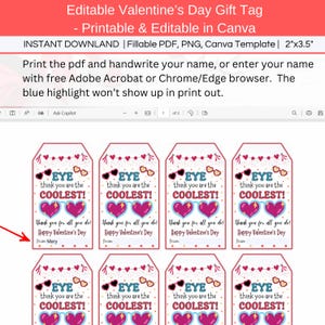 Sunglasses Valentine Tag Editable, You're the Coolest Kid Classroom ...