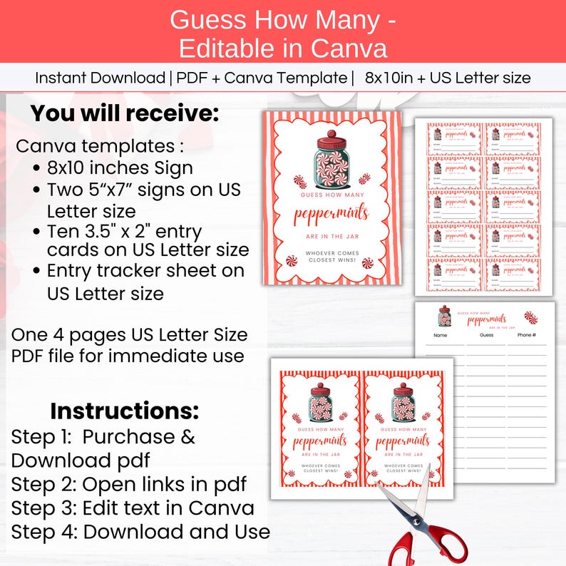 Guess How Many Peppermints in the Jar, Holiday Candy Guessing Game ...