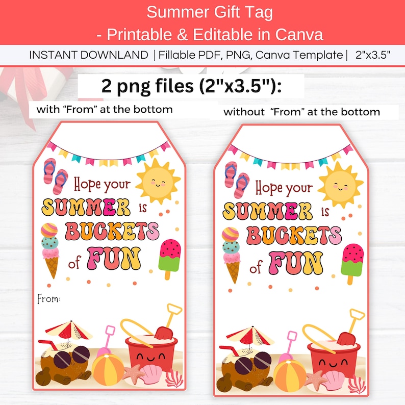 Summer Buckets of Fun Tag, Editable End of School Year Gift Tag ...