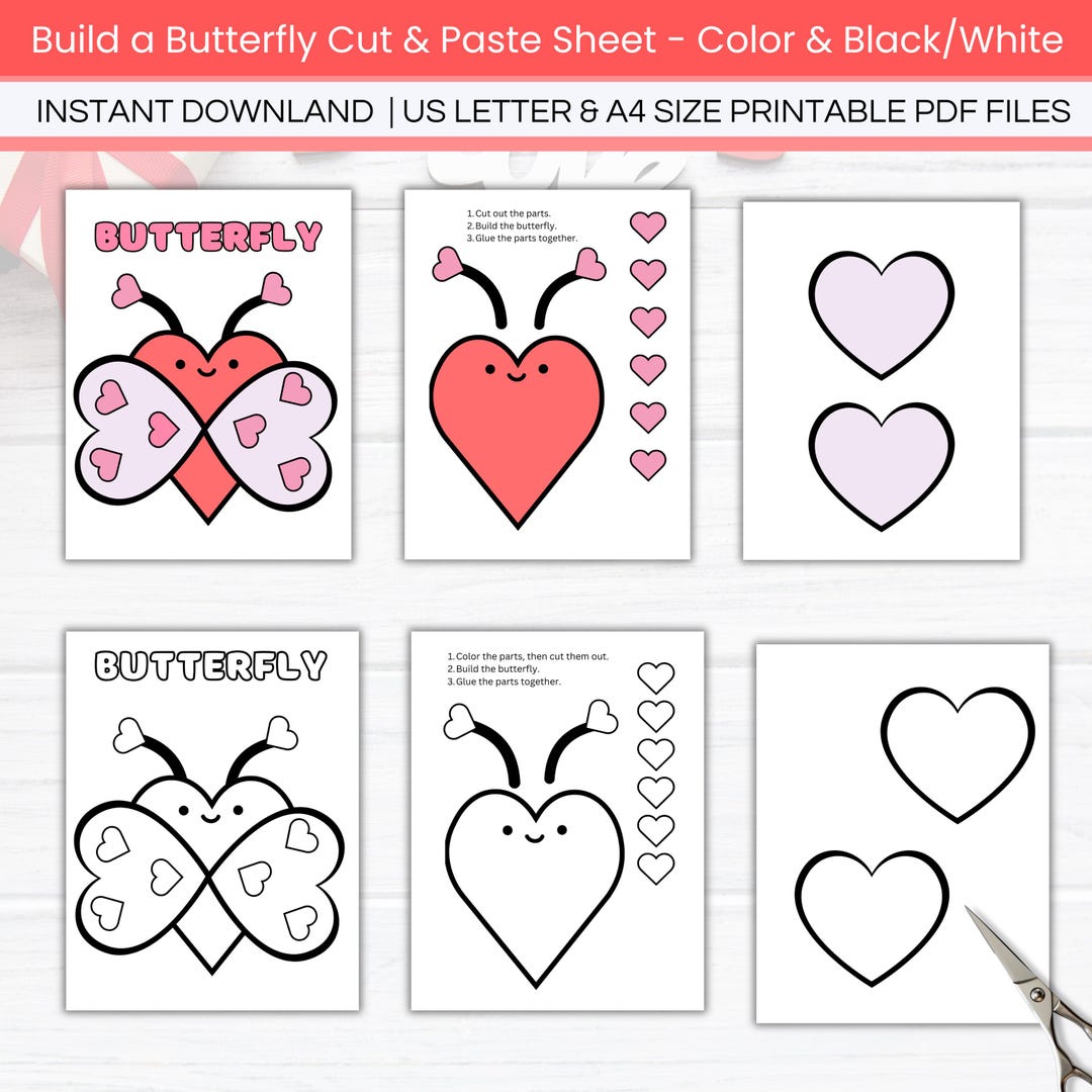 Build a Butterfly Cut and Paste Valentines Day Craft Printable, Kid ...