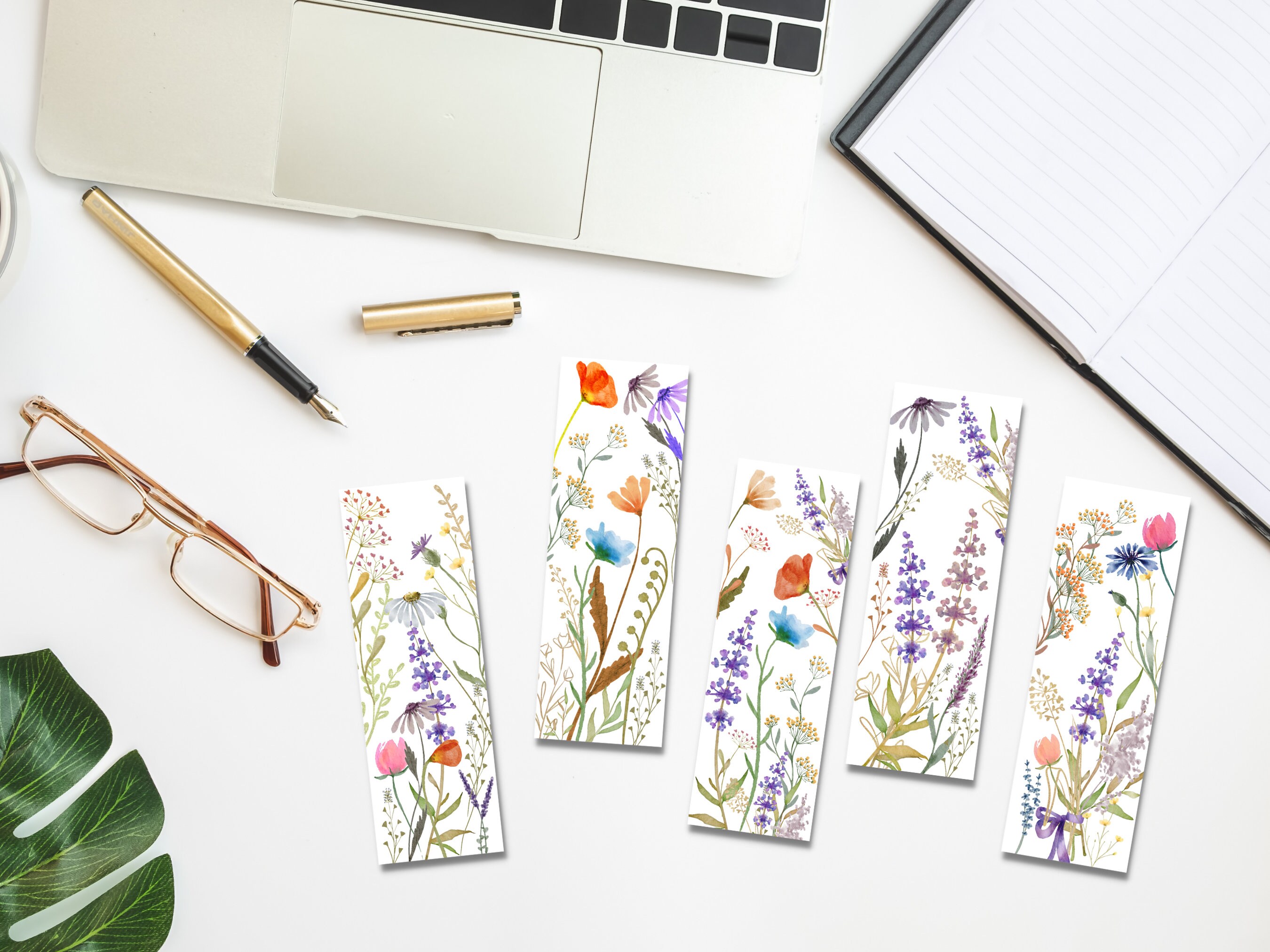 12 Wild Flower Themed Printable Bookmark Set, Watercolor Floral Flower ...