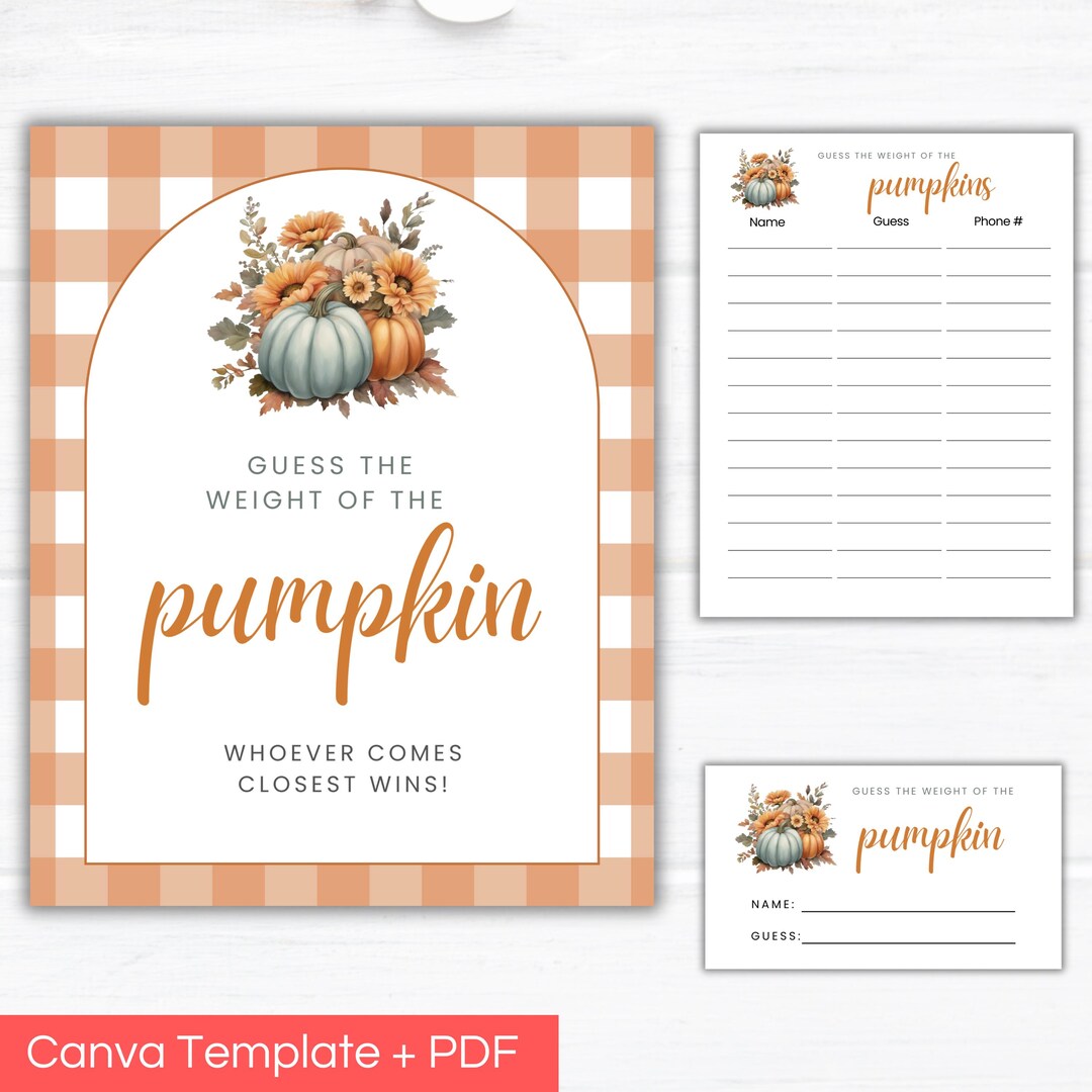 Guess Pumpkin Weight Halloween Party Game Printable Sign, Answer Card ...