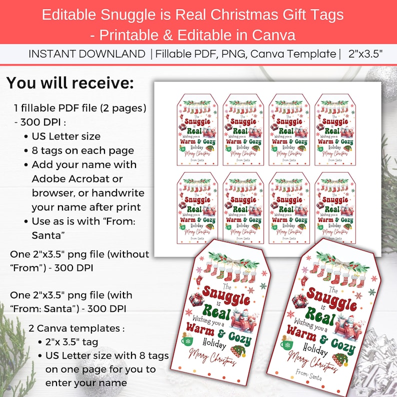 The Snuggle is Real Christmas Blanket Gift Tag Printable Editable ...