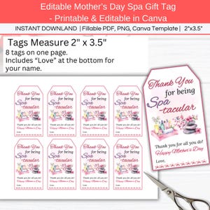 Spa Gift Basket Tag Happy Mother's Day Gift Tag, Editable Spa-tacular ...