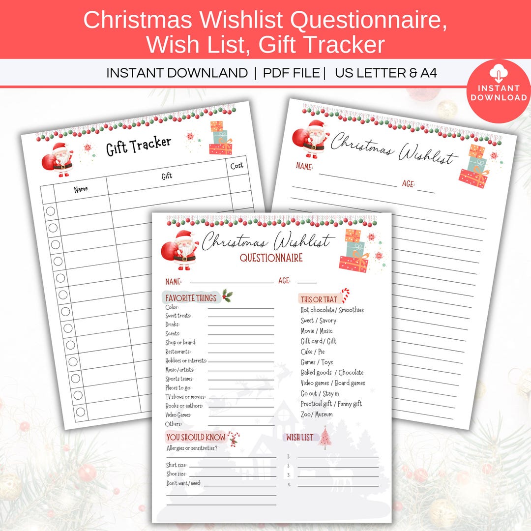 Christmas Wishlist Questionnaire for Kids & Teens, Printable Christmas ...
