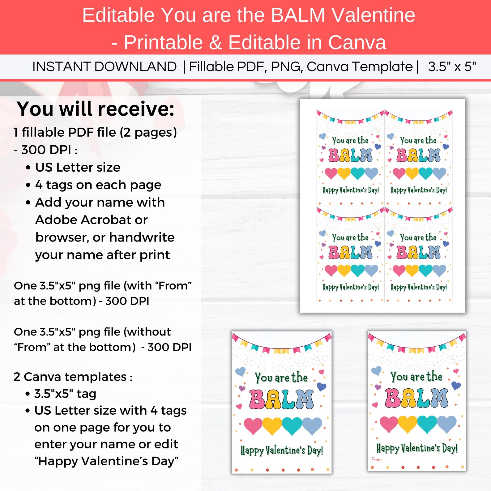 You Are the Balm Valentine Gift Tag, Editable Lip Balm Holder ...