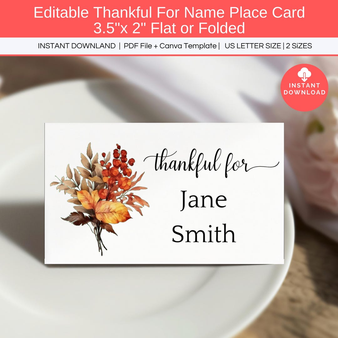Thanksgiving Place Card Canva Template, Editable Thank You Place Card ...