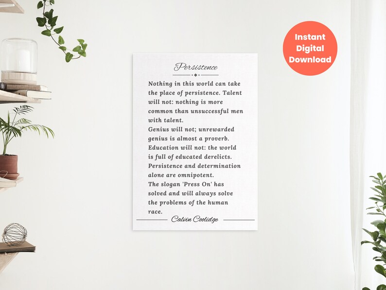 Persistence by Calvin Coolidge Printable Typography Poem Wall Art ...