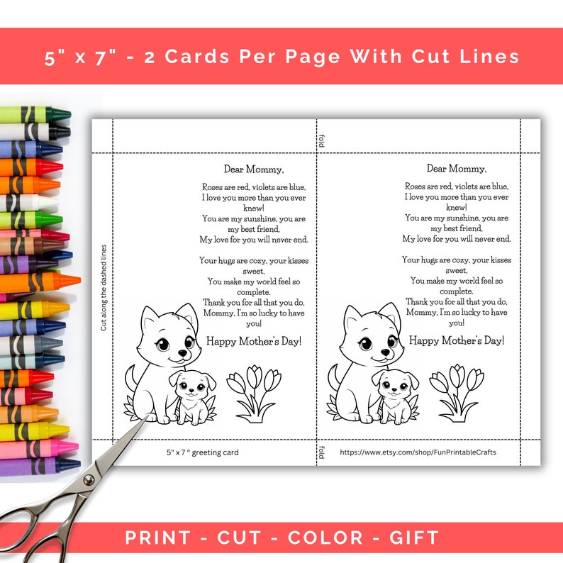 Printable Mother's Day Coloring Card With Poem, Mother's Day Poem, DIY ...