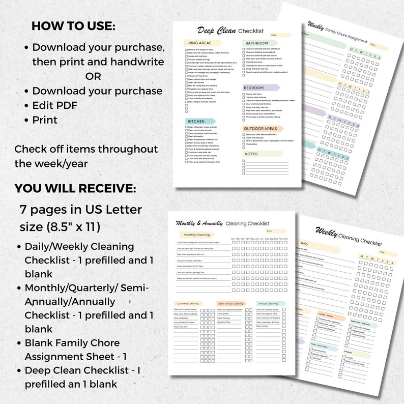 Editable Cleaning Planner Printable, Deep Cleaning Checklist, Declutter ...