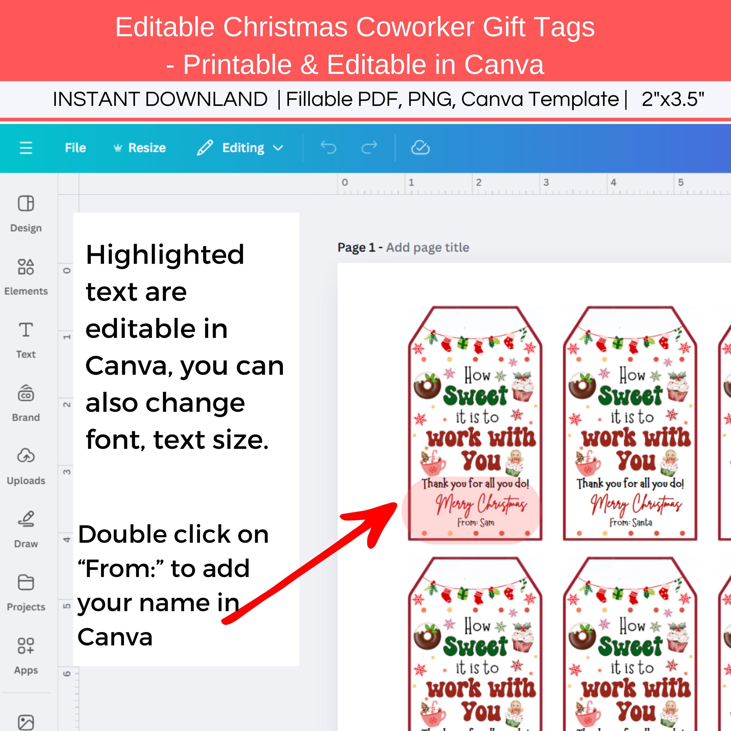 How Sweet It is to Work With You Christmas Gift Tag Printable, Holiday ...