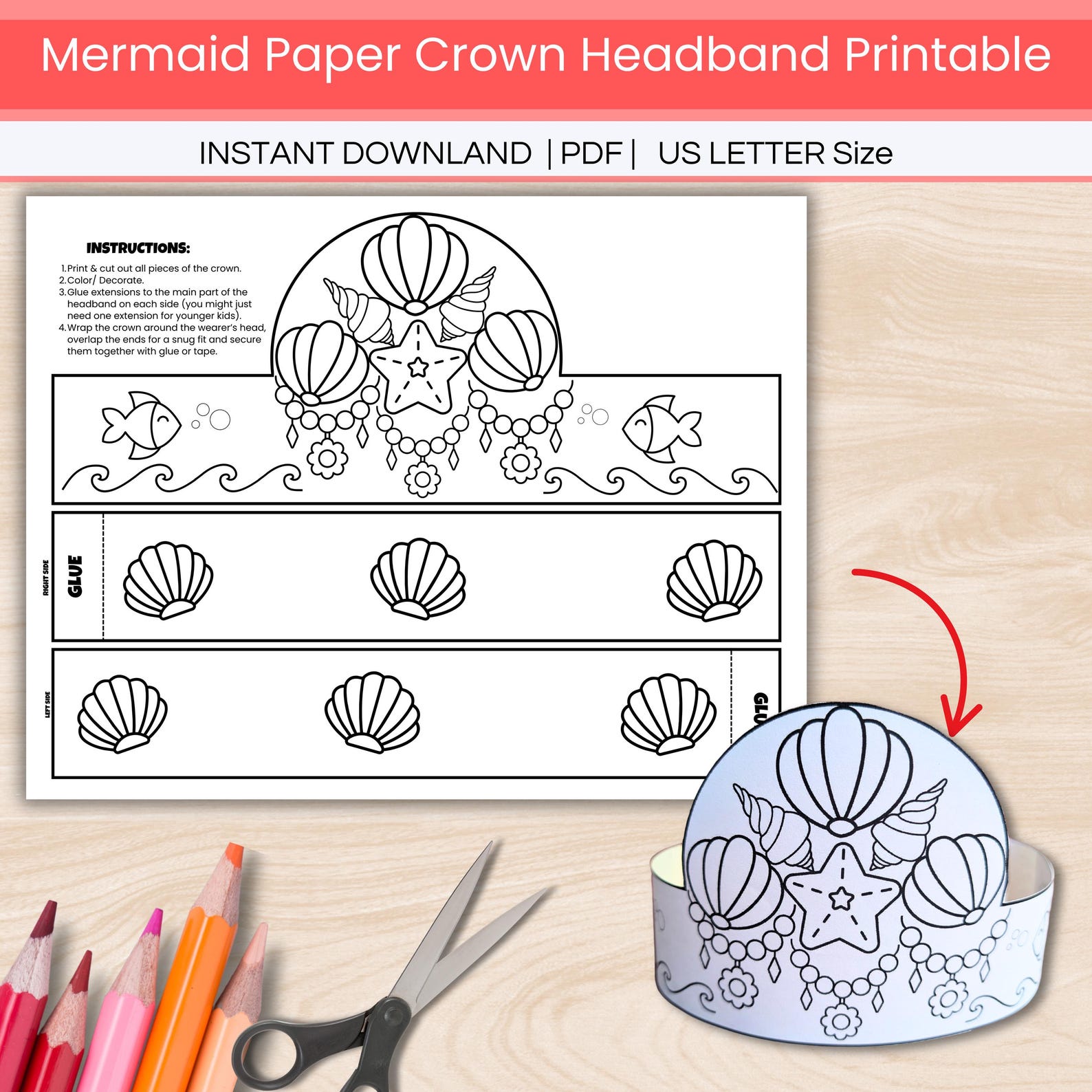 Mermaid Paper Crown Printable, Kid Under the Sea Ocean Princess ...