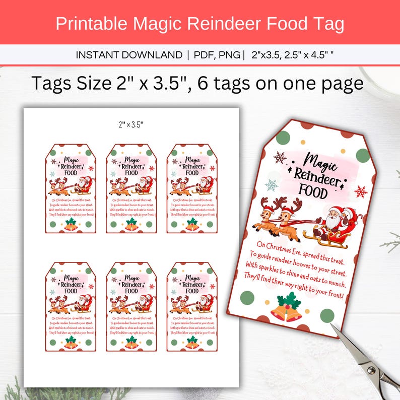 Magical Reindeer Food Tags Printable, Reindeer Food Card, Magic ...