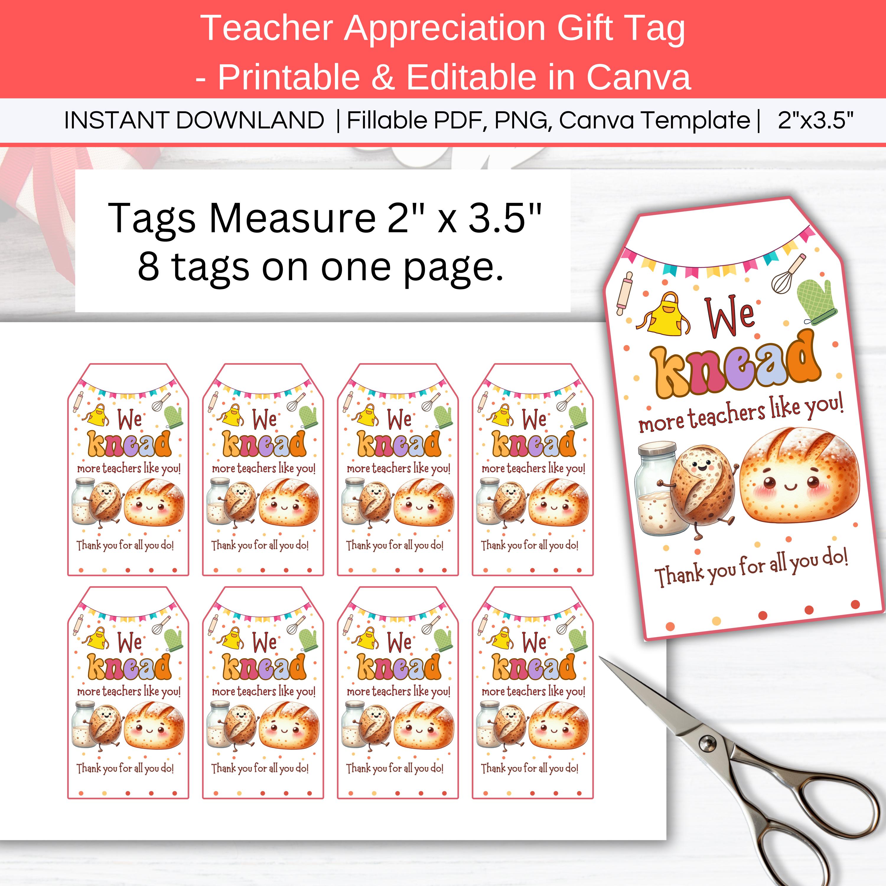 Sourdough Bread Teacher Appreciation Gift Tag Printable, Editable ...