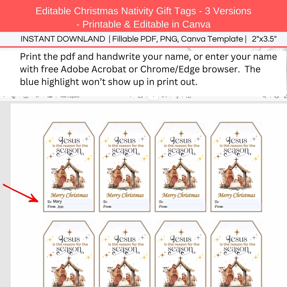 Jesus is the Reason for the Season Printable Gift Tag, Christmas ...