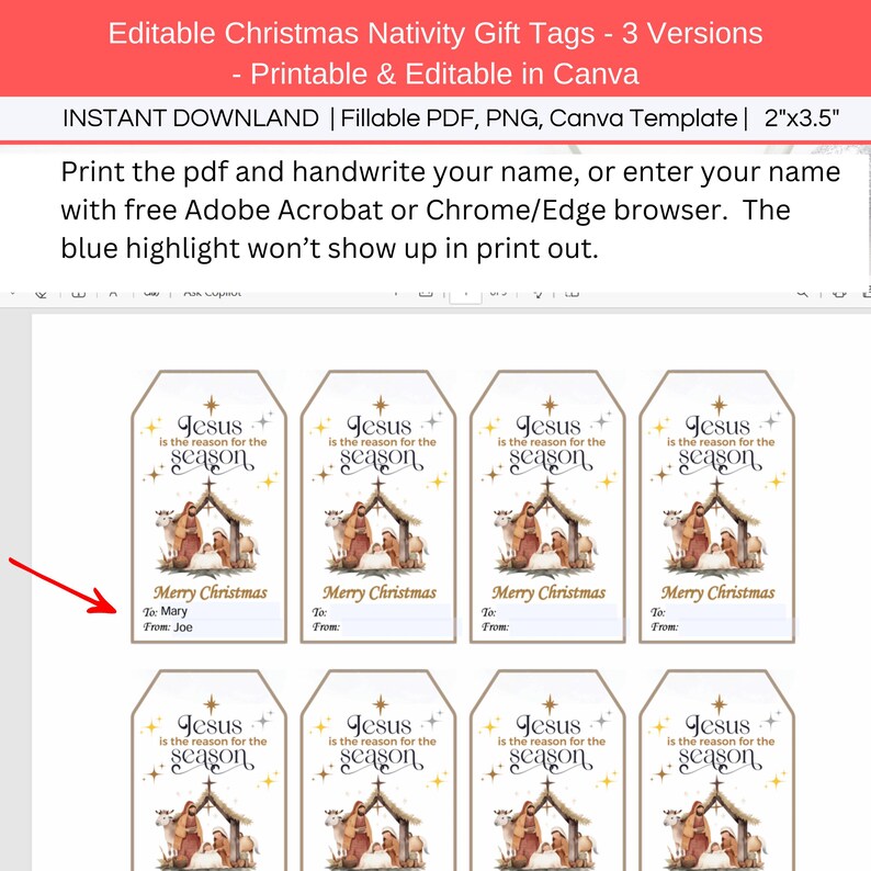 Jesus is the Reason for the Season Printable Gift Tag, Christmas ...