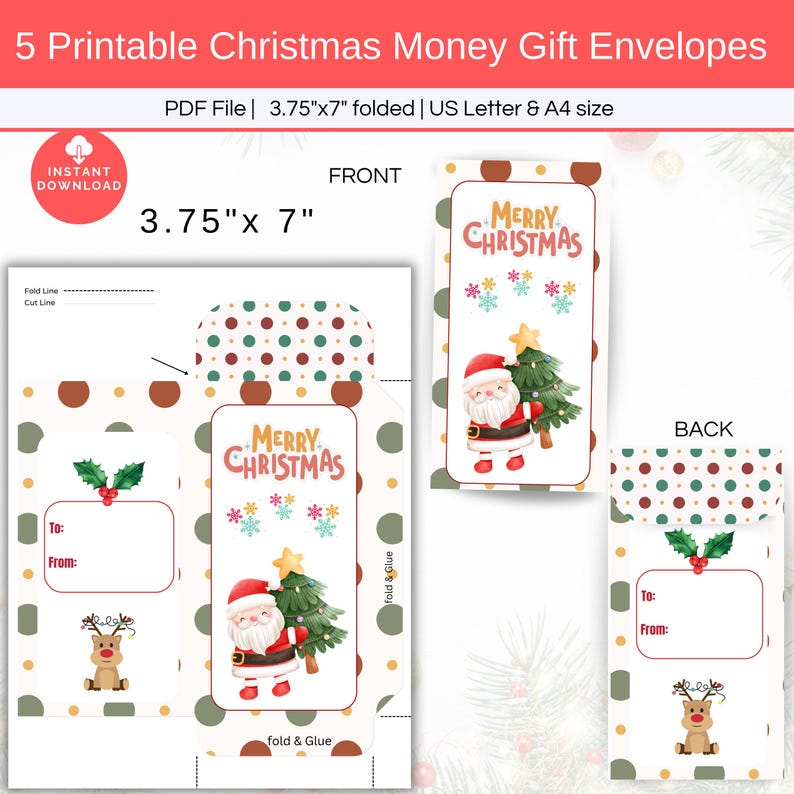 Christmas Money Gift Envelope Printable, Holiday Currency Envelope ...