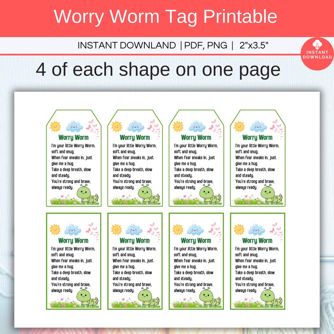 Worry Worm Tags, Printable Labels for Crochet Worms, Anxiety Relief ...
