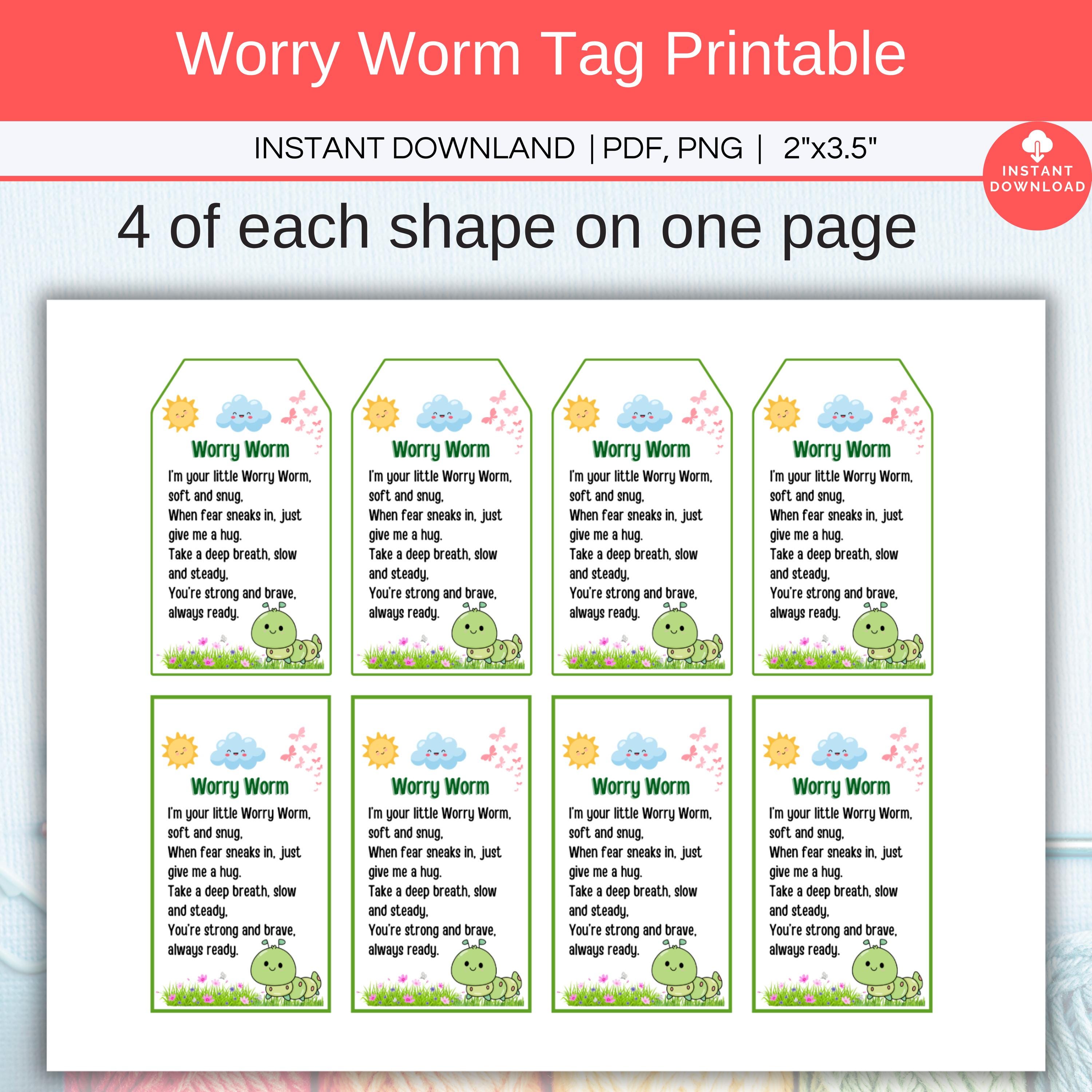 Worry Worm Tags, Printable Labels for Crochet Worms, Anxiety Relief ...