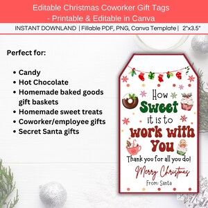 How Sweet It is to Work With You Christmas Gift Tag Printable, Holiday ...