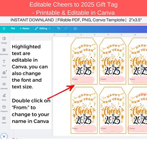 Happy New Year 2025 Favor Tags Printable, Cheers to 2025 Gift Tag ...