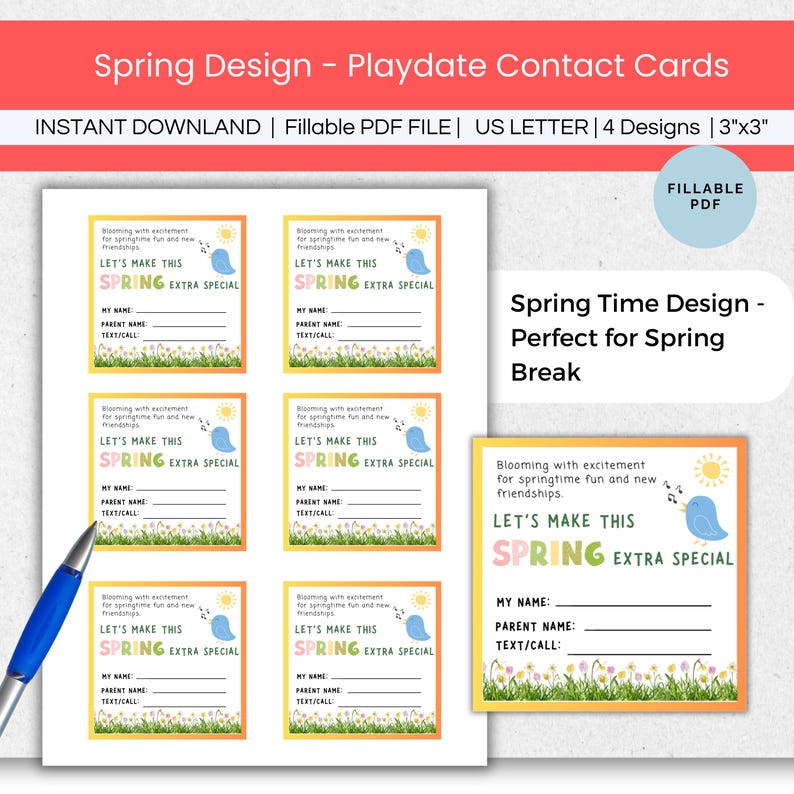 Printable Kids Playdate Cards, Fillable Keep in Touch Cards, Kids ...