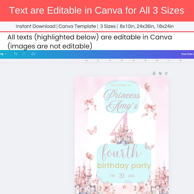 Princess Birthday Welcome Sign Poster Editable Template, Pink Bow ...