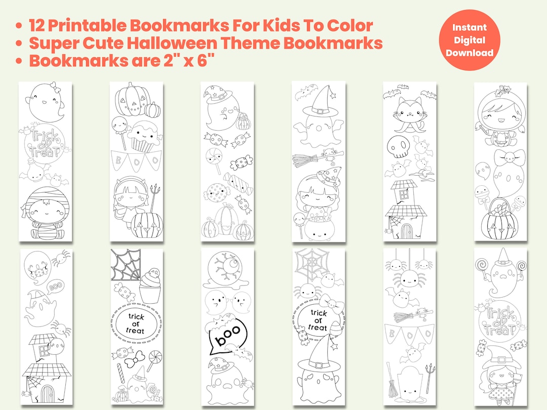 12 Printable Halloween Bookmarks for Kids to Color, Halloween Bookmarks ...