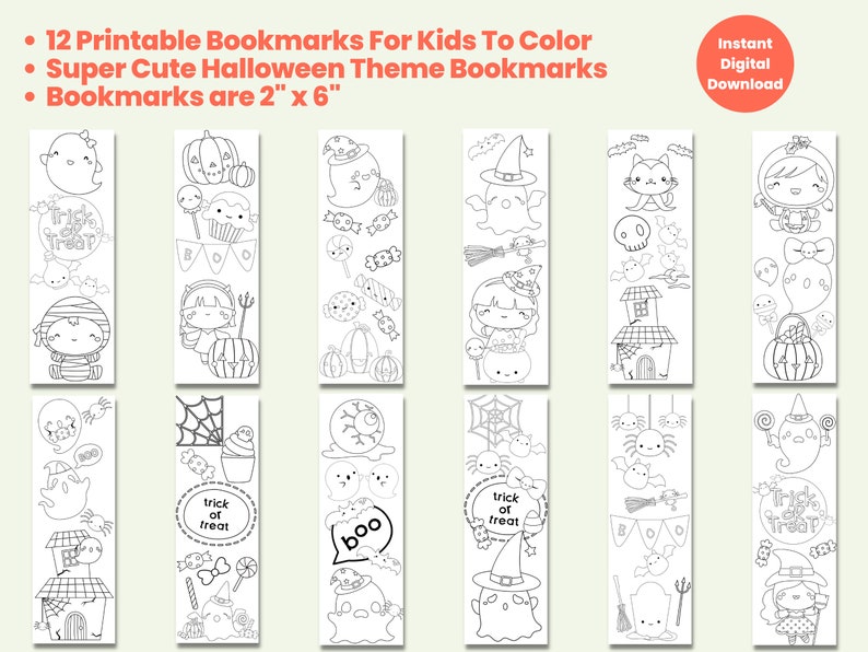 12 Printable Halloween Bookmarks for Kids to Color, Halloween Bookmarks ...