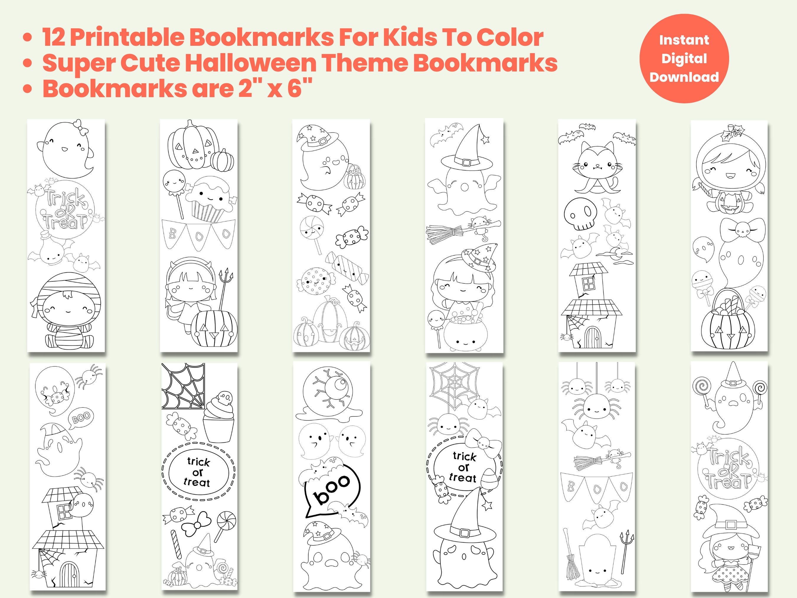 12 Printable Halloween Bookmarks for Kids to Color, Halloween Bookmarks ...
