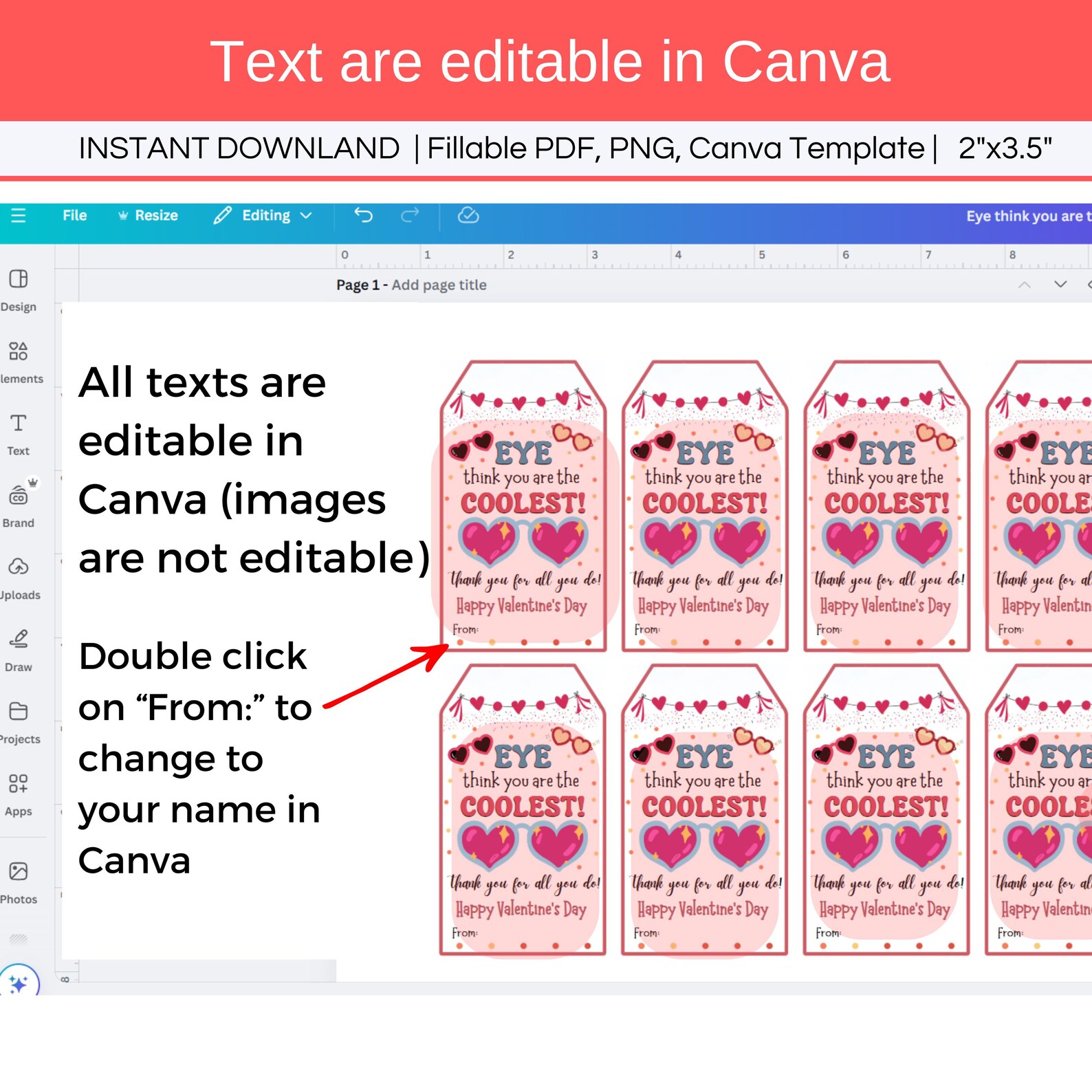 Sunglasses Valentine Tag Editable, You're the Coolest Kid Classroom ...