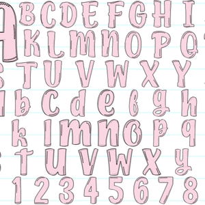 Pink Halloween Doodle Font Alphabet Clipart Bundle, 8 Full Sets Alpha ...
