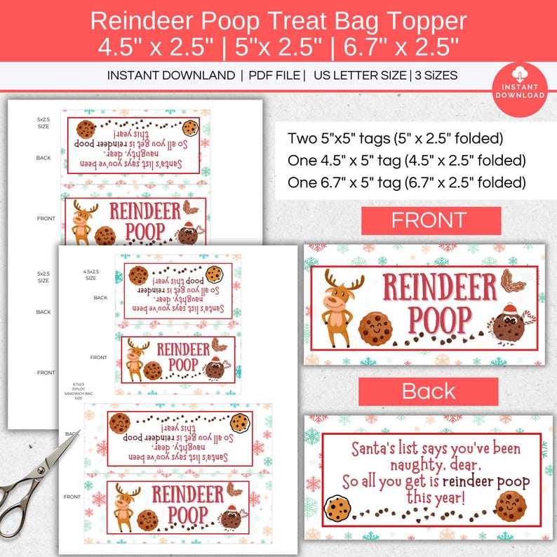 Reindeer Poop, Snowman Poop, Reindeer Poop Treat Bag Toppers, Reindeer ...