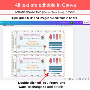 Printable Ice Cream Coupons, Editable Happy Birthday Ice Cream Gift ...