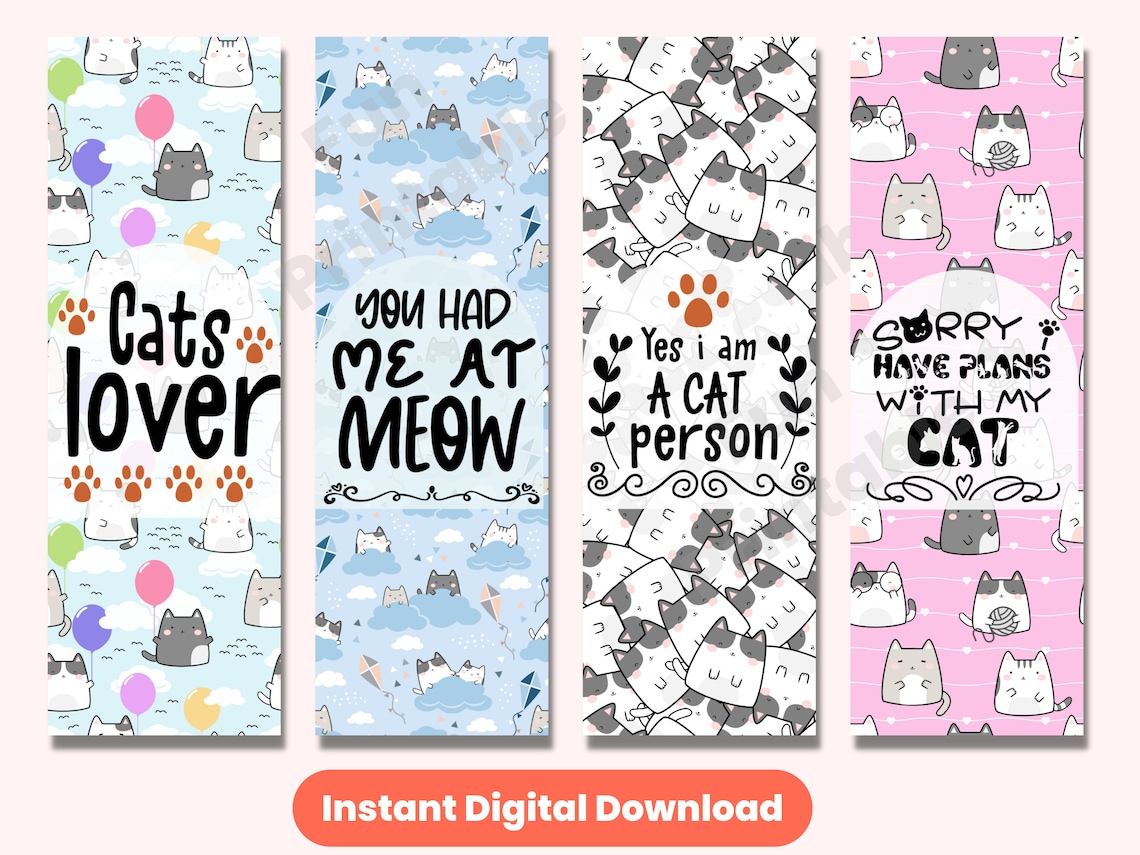 12 Printable Bookmarks Cats Theme With Funny Cat Quotes, Printable ...