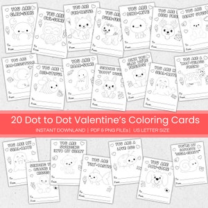 Valentine Coloring Cards for Kids, Printable Dot-to-dot Animal ...
