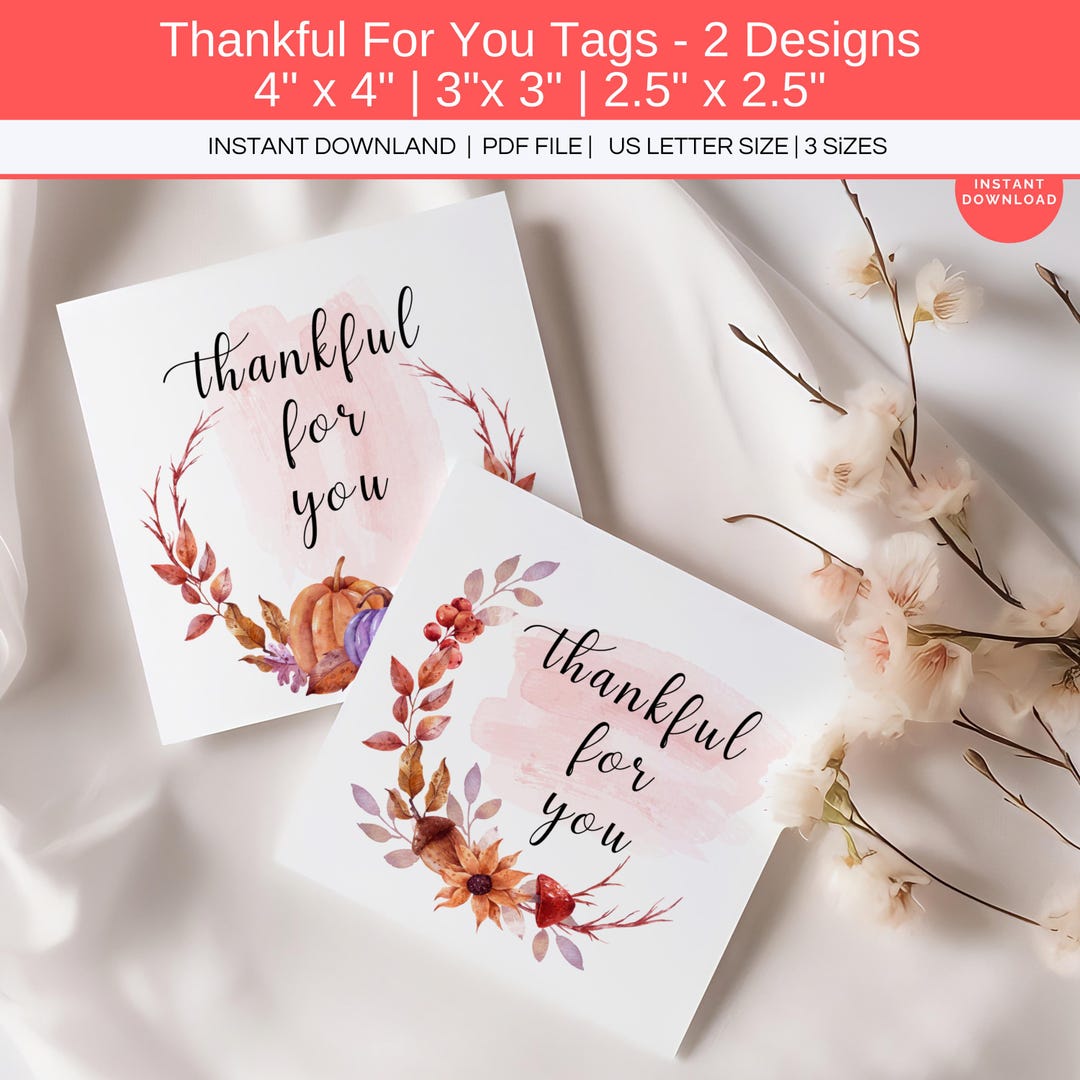 Thankful for You Printable Tag, Thank You Place Card, Thanksgiving Gift ...