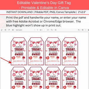 Printable Special Treat for Someone Sweet Editable Valentine Gift Tag ...