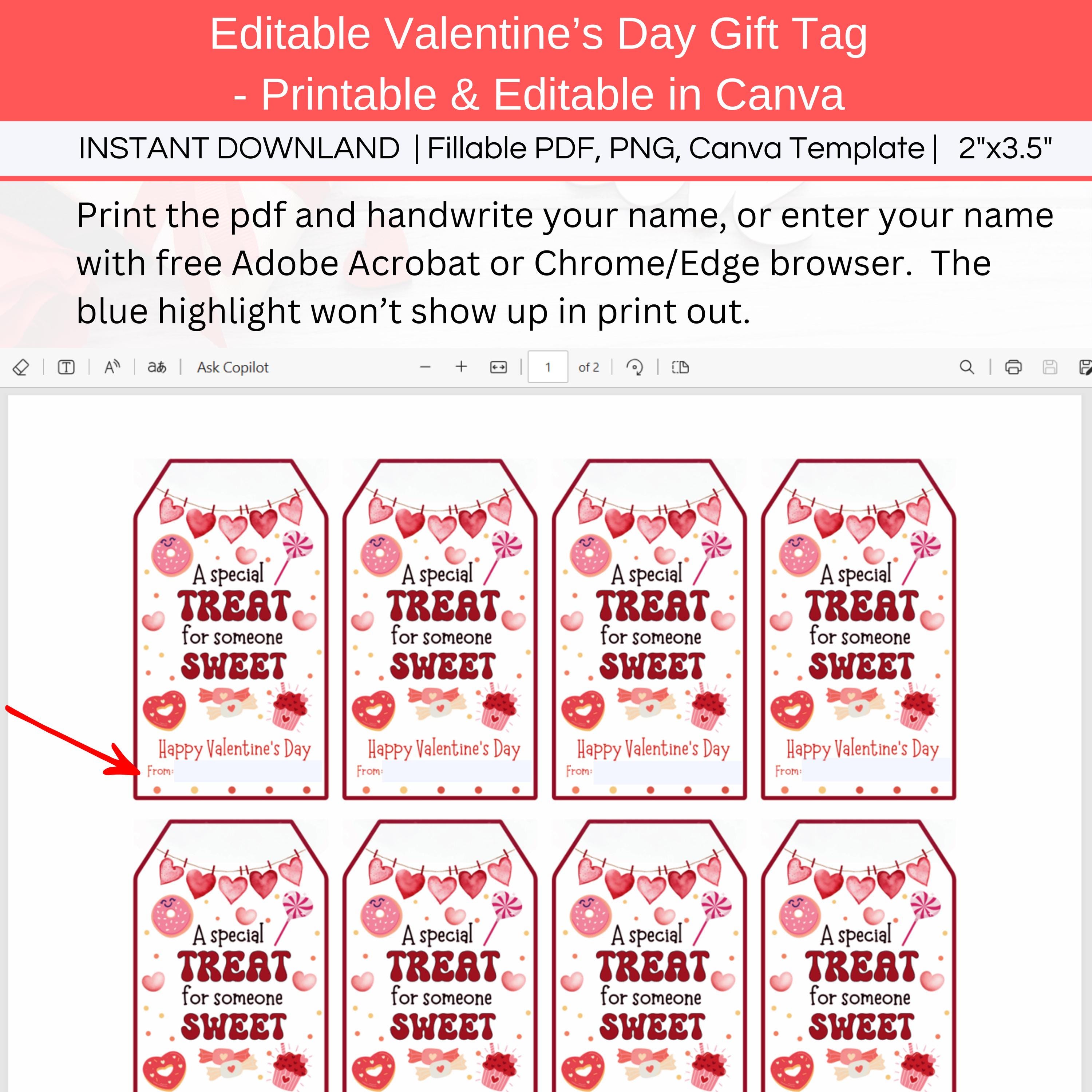 Printable Special Treat for Someone Sweet Editable Valentine Gift Tag ...
